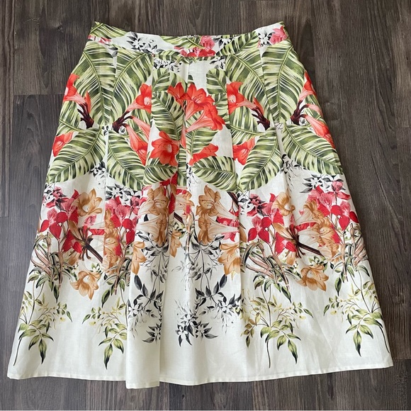 Talbots | Skirts | Talbots Aline Tropical Floral Linen Blend Skirt With ...
